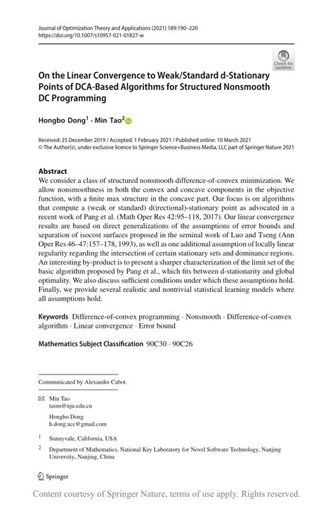 On The Linear Convergence To Weakstandard D Stationary Points Of Dca