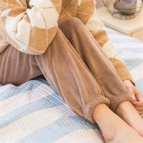 2022 여성용 따뜻한 단색 보온 속옷 귀여운 편안한 캐주얼 코랄 벨벳 플러스 하이웨이스트 수면 하의 겨울 패션 수면병 Aliexpress