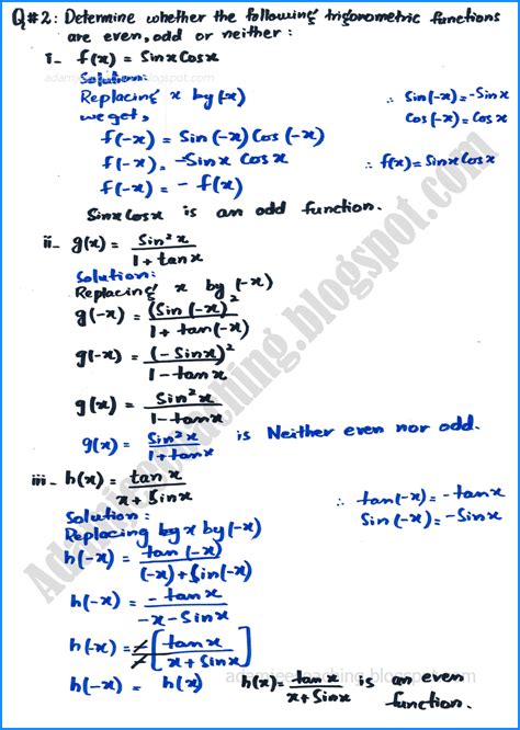 Adamjee Coaching Graphs Of Trigonometric And Inverse Trigonometric Functions Exercise 12 1