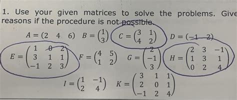 1 Use Your Given Matrices To Solve The Problems Chegg Com