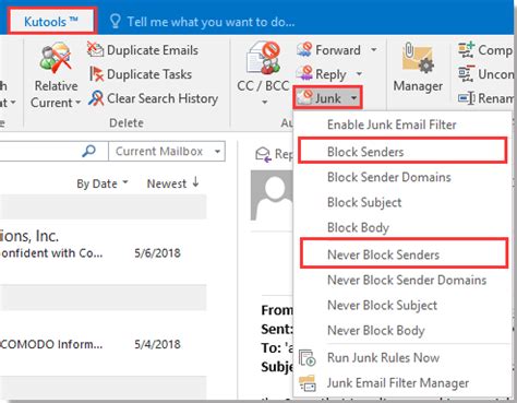Outlook Blocked Senders List