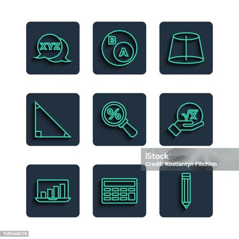 그래프 차트 계산기 연필 기하학적 도형 돋보기 퍼센트 삼각형 수학 Xyz 좌표계 및 X 글리프 아이콘의 제곱근으로 라인 노트북을