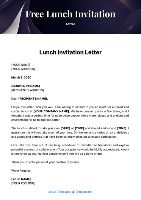 Lunch Invitation Letter To Employees Free Letter Templates