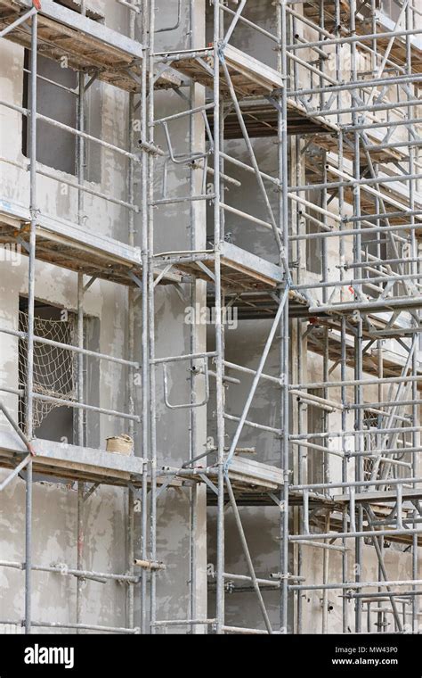 Scaffolding Structure On A Building Construction Architecture Industry Workplace Stock Photo