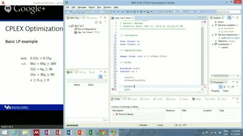Cplex Seminar Getting Started With Cplex Studio Part 1 Youtube