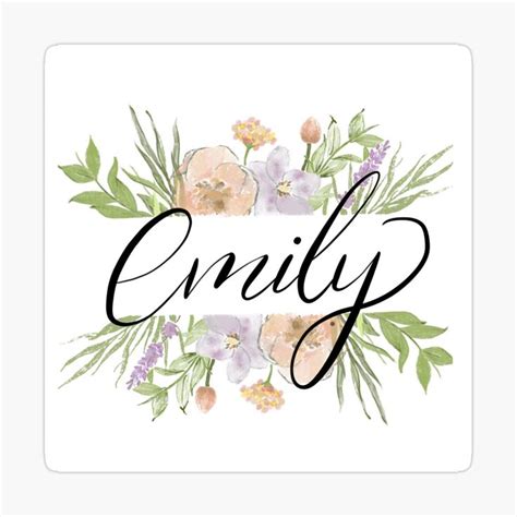 Emily Floral Name Design Sticker For Sale