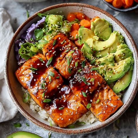 Sweet And Spicy Honey Glazed Salmon Bowl Recipe