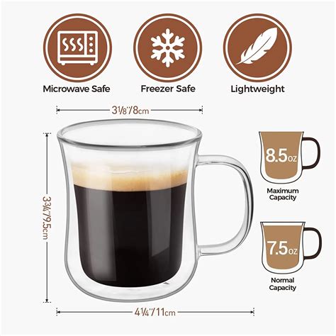 8oz Double Walled Glass Coffee Mugs Thermal Insulated Borosilicate