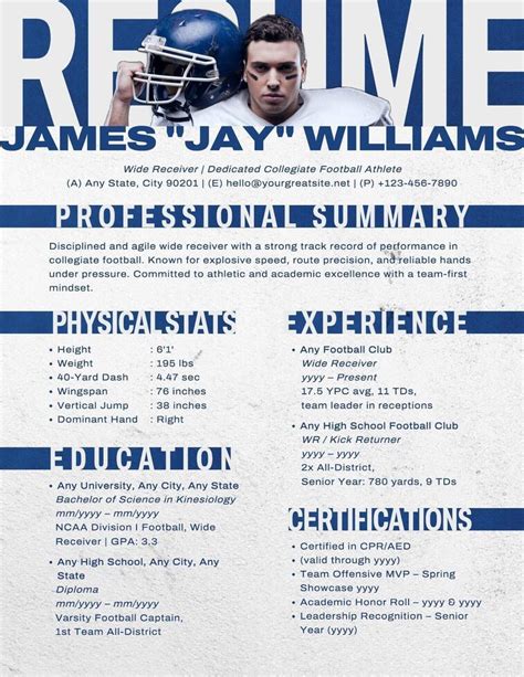 American Football Athlete Resume 67503143 Template