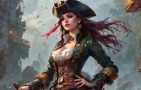 Wallpaper Girl Fantasy Cleavage Hat Breast Redhead Digital Art Artwork For Mobile And