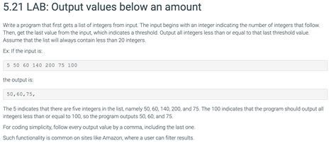 Solved 521 Lab Output Values Below An Amount Write A