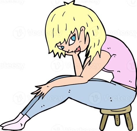 Cartoon Woman Sitting On Small Stool 45250379 Png