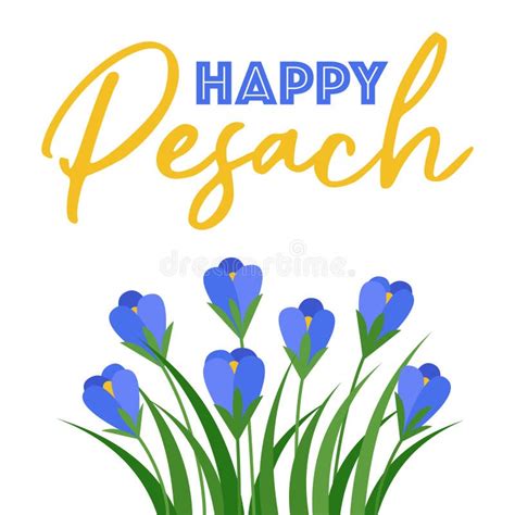 Happy Pesach Mean Happy Passover With Blue Flower Icon Stock Vector Illustration Of Religion