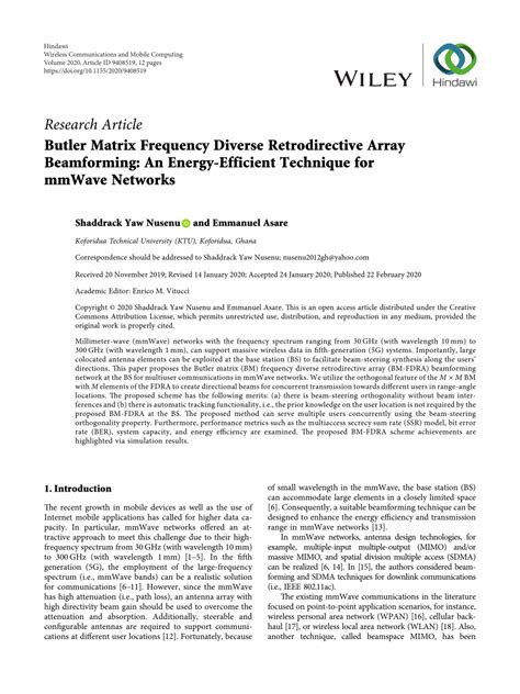 Pdf Butler Matrix Frequency Diverse Retrodirective Array Beamforming
