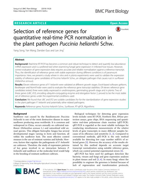 Pdf Selection Of Reference Genes For Quantitative Real Time Pcr Normalization In The Plant