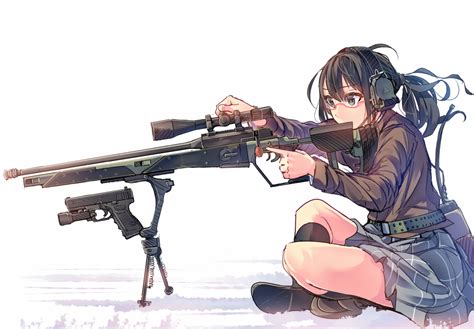 Daito Original 1girl Adjusting Weapon Belt Black Hair Blue Skirt