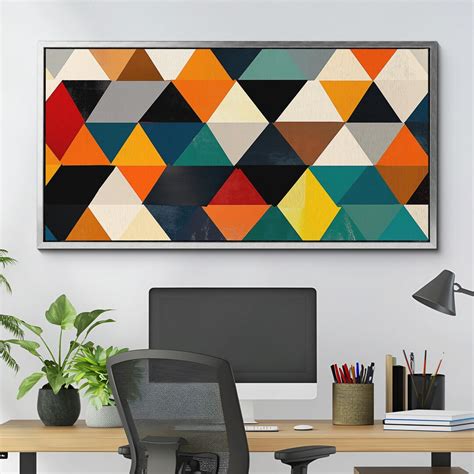 Abstract Geometric Triangles Canvas Wall Art Colorful Panoramic