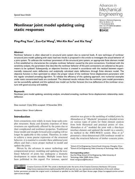 Pdf Nonlinear Joint Model Updating Using Static Responses