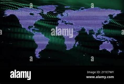 World Map With Data Points And Digital Grid Animation Over Green