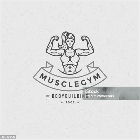 보디 빌더 여성 로고 또는 배지 벡터 일러스트 여성 보디 빌딩 기호 실루엣 근육질 체격에 대한 스톡 벡터 아트 및 기타 이미지
