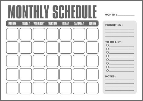 Printable Monthly Work Schedule Template