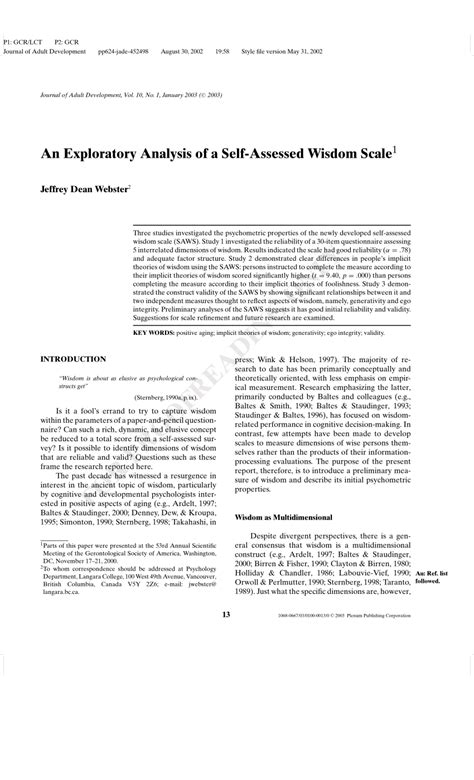 Pdf An Exploratory Analysis Of A Self Assessed Wisdom Scale