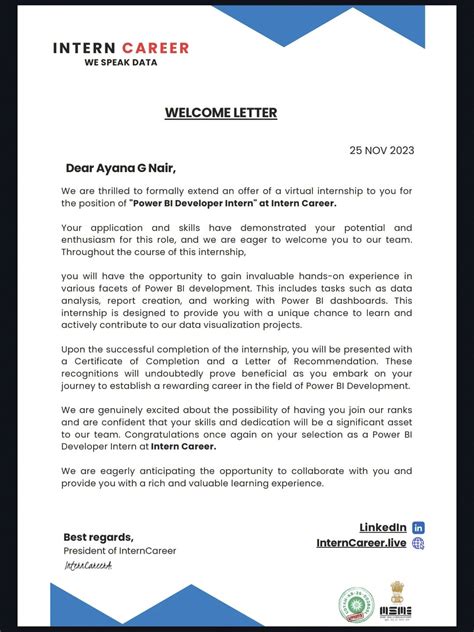 Intern Powerbi Powerbideveloper Skillup Interncareer Ayana G Nair
