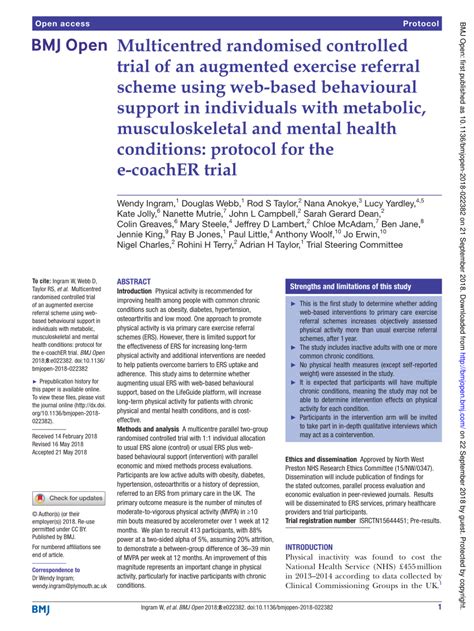 Pdf Multicentred Randomised Controlled Trial Of An Augmented Exercise Referral Scheme Using