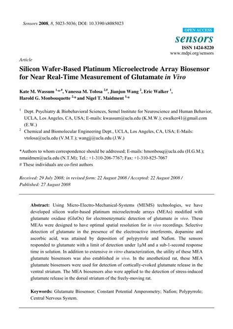 pdf silicon wafer based platinum microelectrode array biosensor for