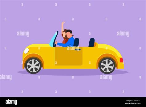 Cartoon Flat Style Drawing Of Cute Elegant Couple On Road Trip In