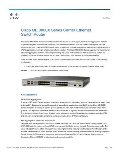 Cisco ME X Series Carrier Ethernet Switch Router Ipland