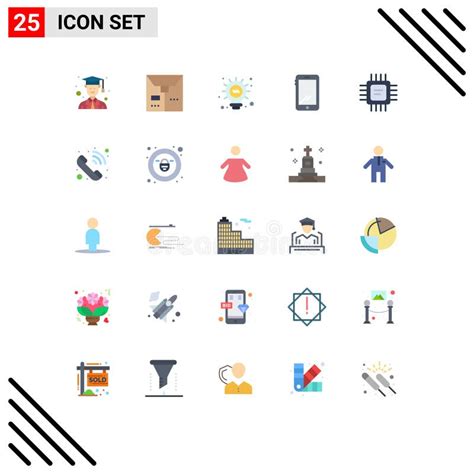 Set Of 25 Modern Ui Icons Symbols Signs For Processor Cpu Bulb Chip Android Stock Vector