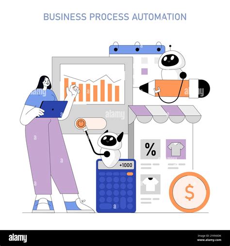 Business Process Automation Concept Efficient Workflow With Robots