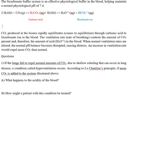 Solved The Bicarbonate Buffer System Is An Effective