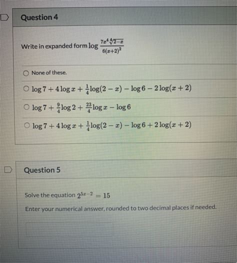 Solved Question Write In Expanded Form Log None Of Chegg