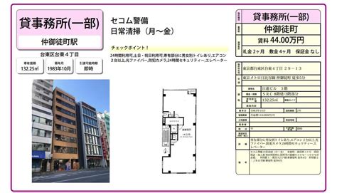 台東区台東4 29 13 仲御徒町駅 日進ビルの賃貸事務所貸事務所貸店舗の詳細テナント biz 59957