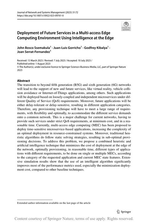 Deployment Of Future Services In A Multi Access Edge Computing Environment Using Intelligence At