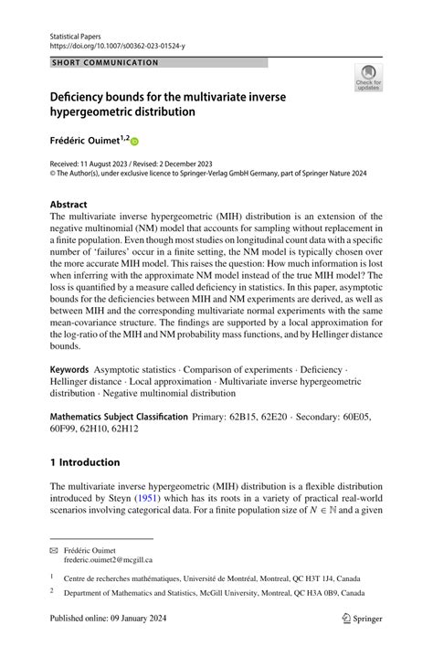 Pdf Deficiency Bounds For The Multivariate Inverse Hypergeometric