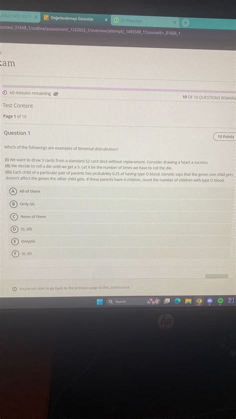 Solved Which Of The Followings Are Examples Of Binomial