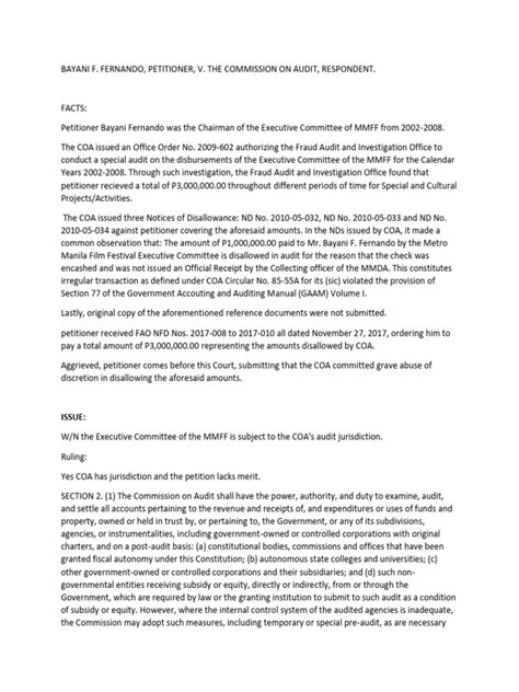 Fernando Vs Coa Digest Pdf Audit Government