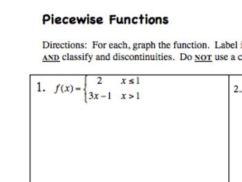 Practice With Piecewise Functions By Deanna Chute TPT