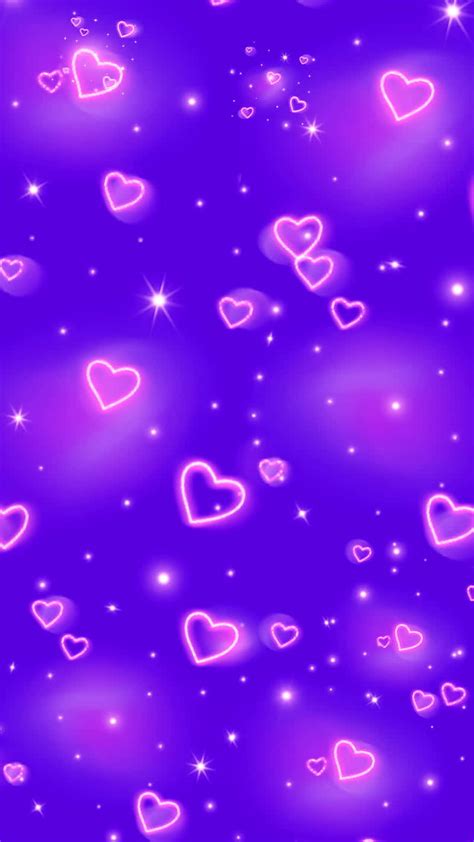 Download Purple Hearts Glowing Background Wallpaper
