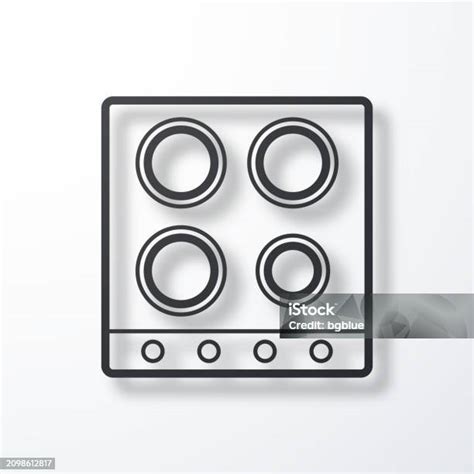 전기 스토브 평면도 흰색 배경에 그림자가 있는 선 아이콘 3차원 형태에 대한 스톡 벡터 아트 및 기타 이미지 3차원 형태