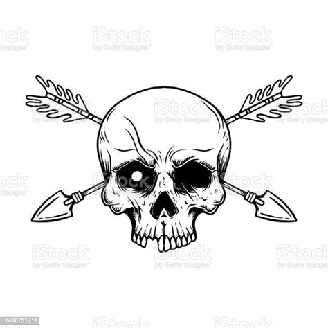 교차 화살표가있는 두개골 포스터 카드 배너 엠블럼 기호에 대한 디자인 요소 벡터 그림 해적에 대한 스톡 벡터 아트 및 기타