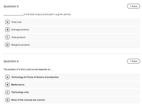 solved question 5 1 point is the total output produced in a