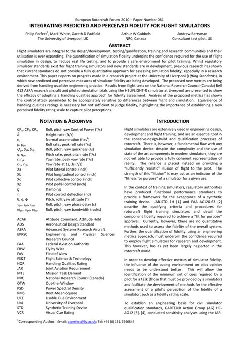 Pdf Integrating Predicted And Perceived Fidelity For Flight Simulators