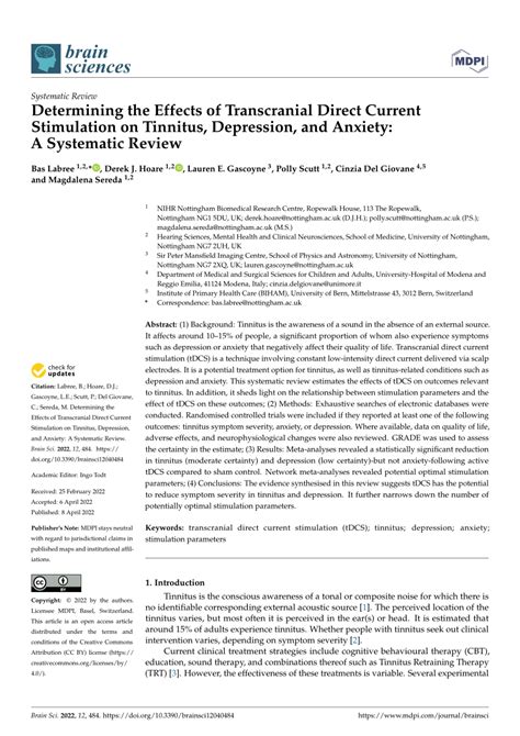 Pdf Determining The Effects Of Transcranial Direct Current Stimulation On Tinnitus Depression