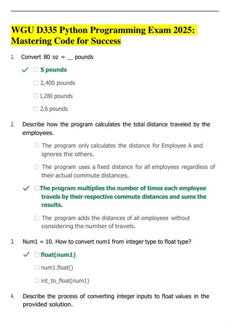 Wgu D335 Python Programming Exam 2025 Mastering Code For Success Wgu D335 Python Programming