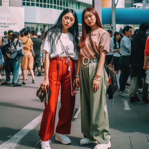 Premium Ai Image Two Women Stand On The Street In Front Of A Crowd Of