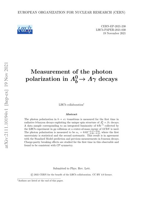 PDF Measurement Of The Photon Polarization In Lambda B To Lambda Gamma Decays